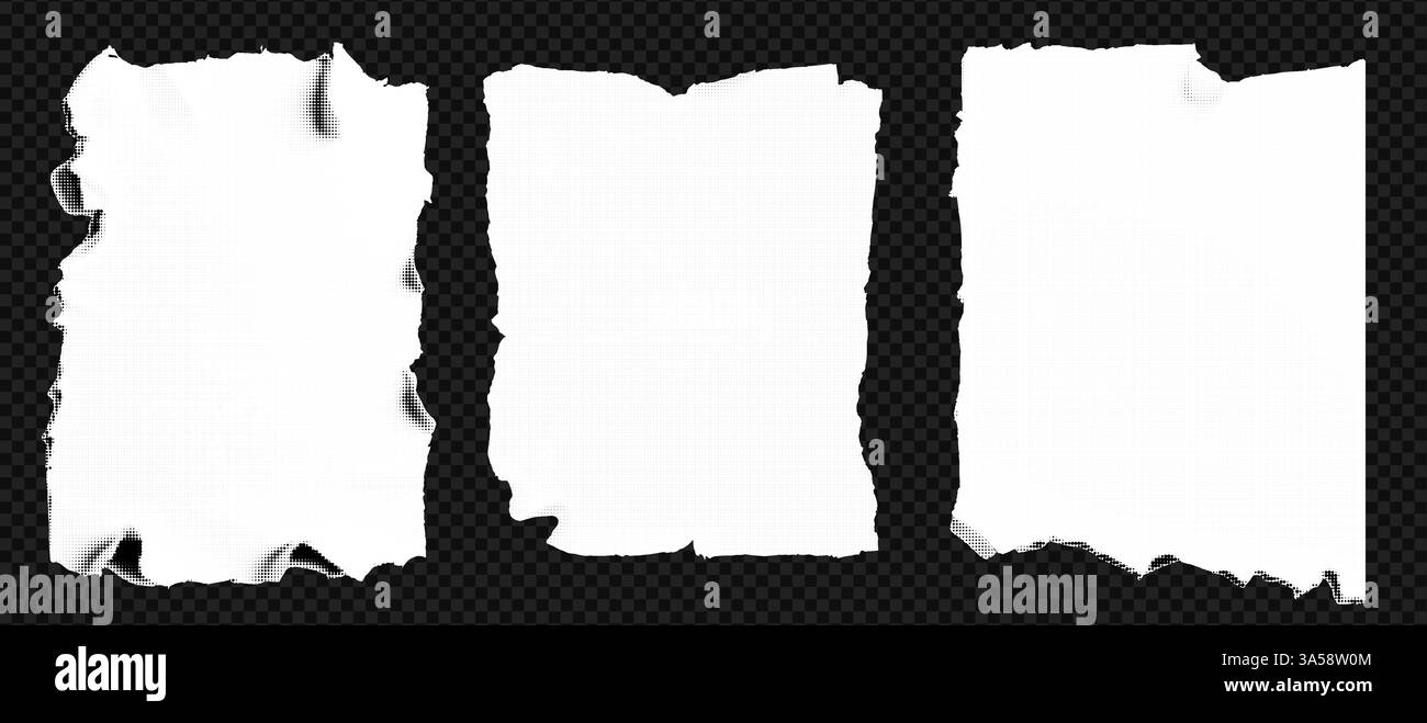 Vintage torn paper set with ripped edges and crumpled texture. White ...