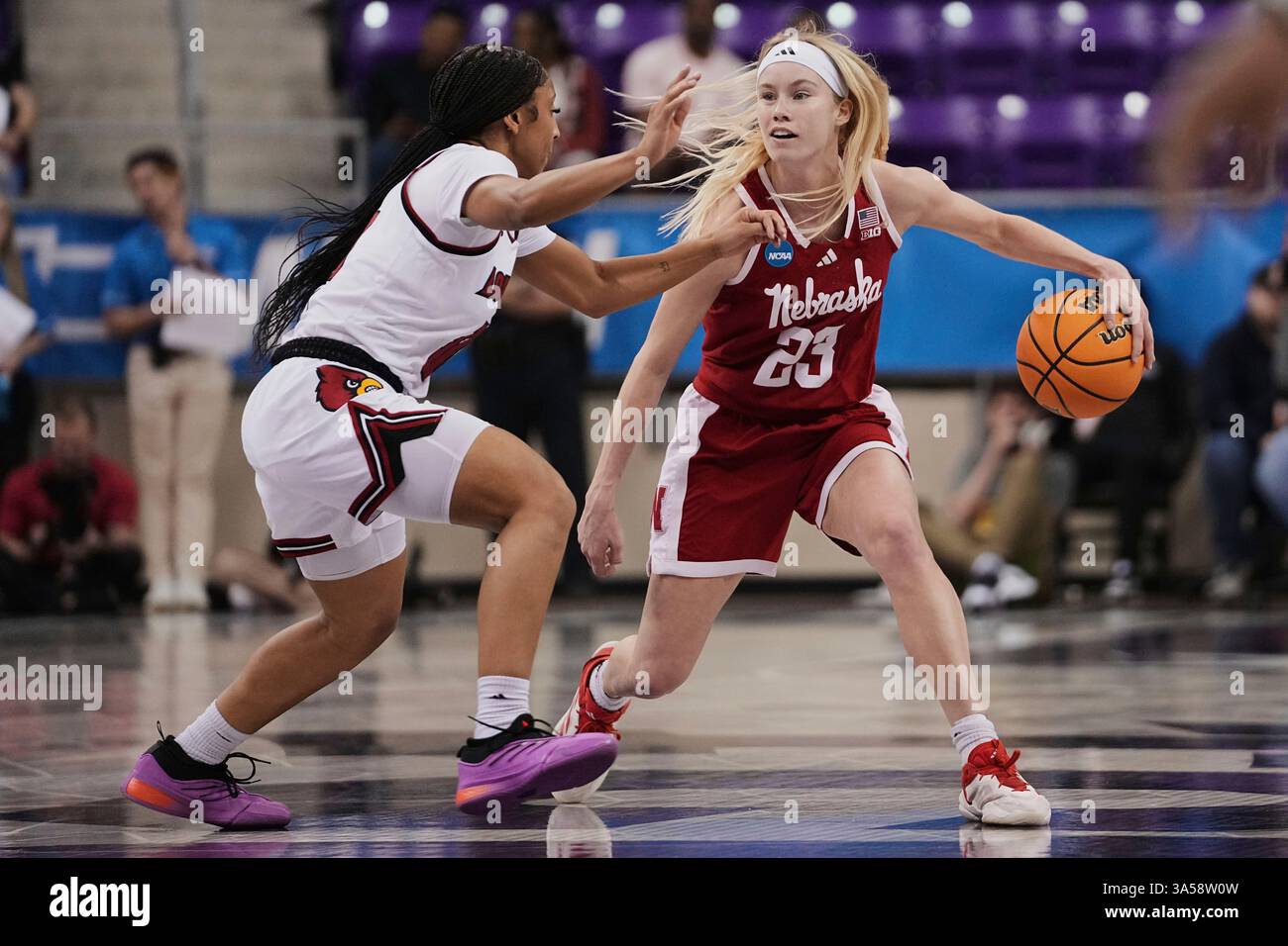 Nebraska guard Britt Prince (23) advances the ball upcourt as ...