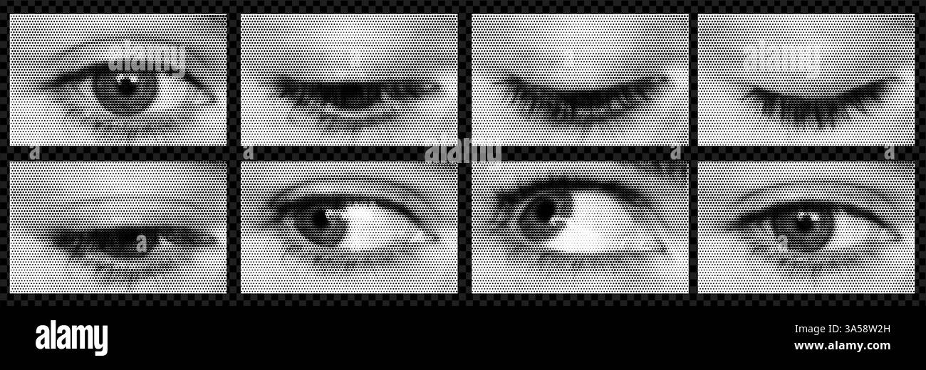 A pack of eyes cut out as if from a magazine. An isolated look. Vector ...