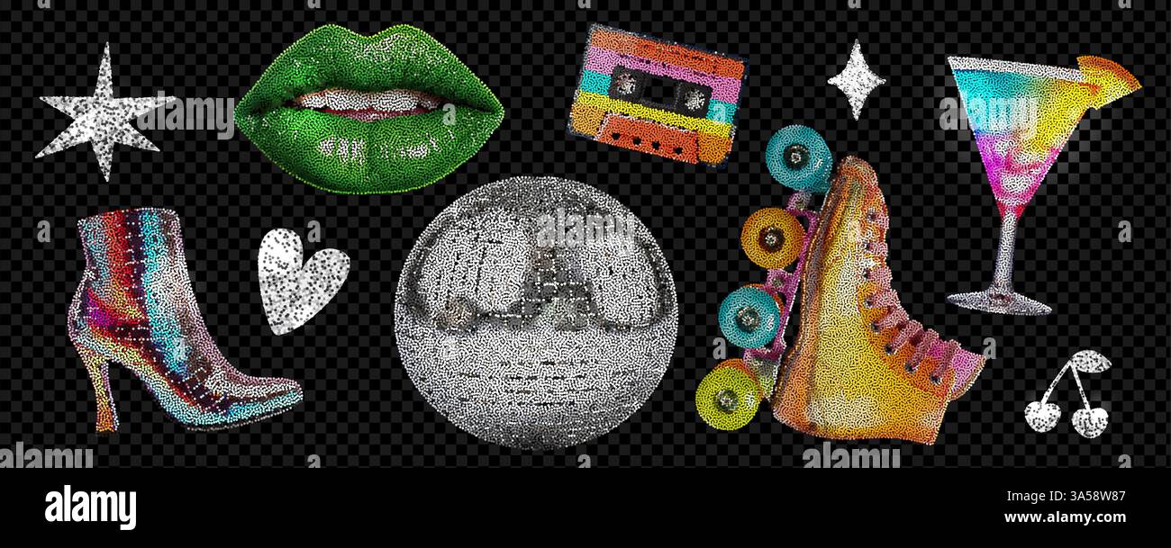 Disco-themed collage kit. Bright retro 80s elements. For rollerdrome ...