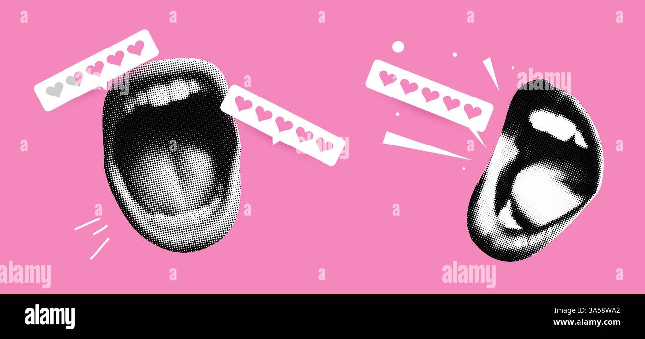Collage of mouth with feedback and review bar, halftone texture, and ...