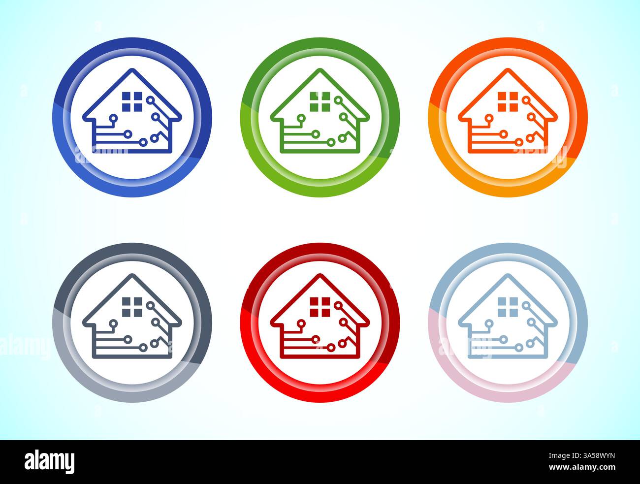 Smart house icon design illustration, Smart home sign symbol, 6 color ...