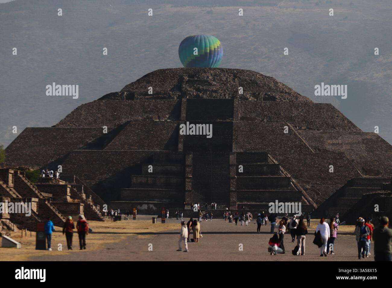 Balloons fly over the Pyramid of the Sun during the welcoming of spring ...