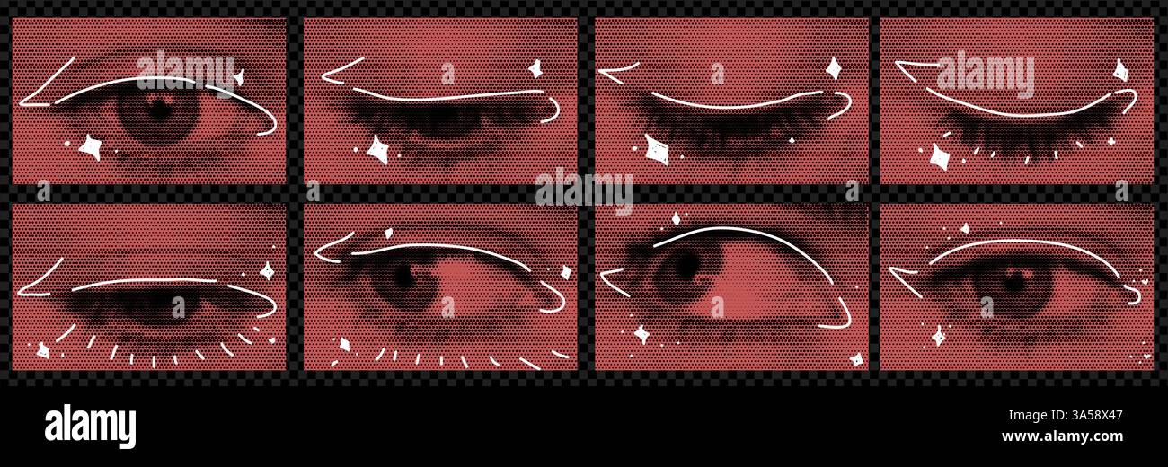 A pack of red eyes cut out as if from a magazine. An isolated look ...