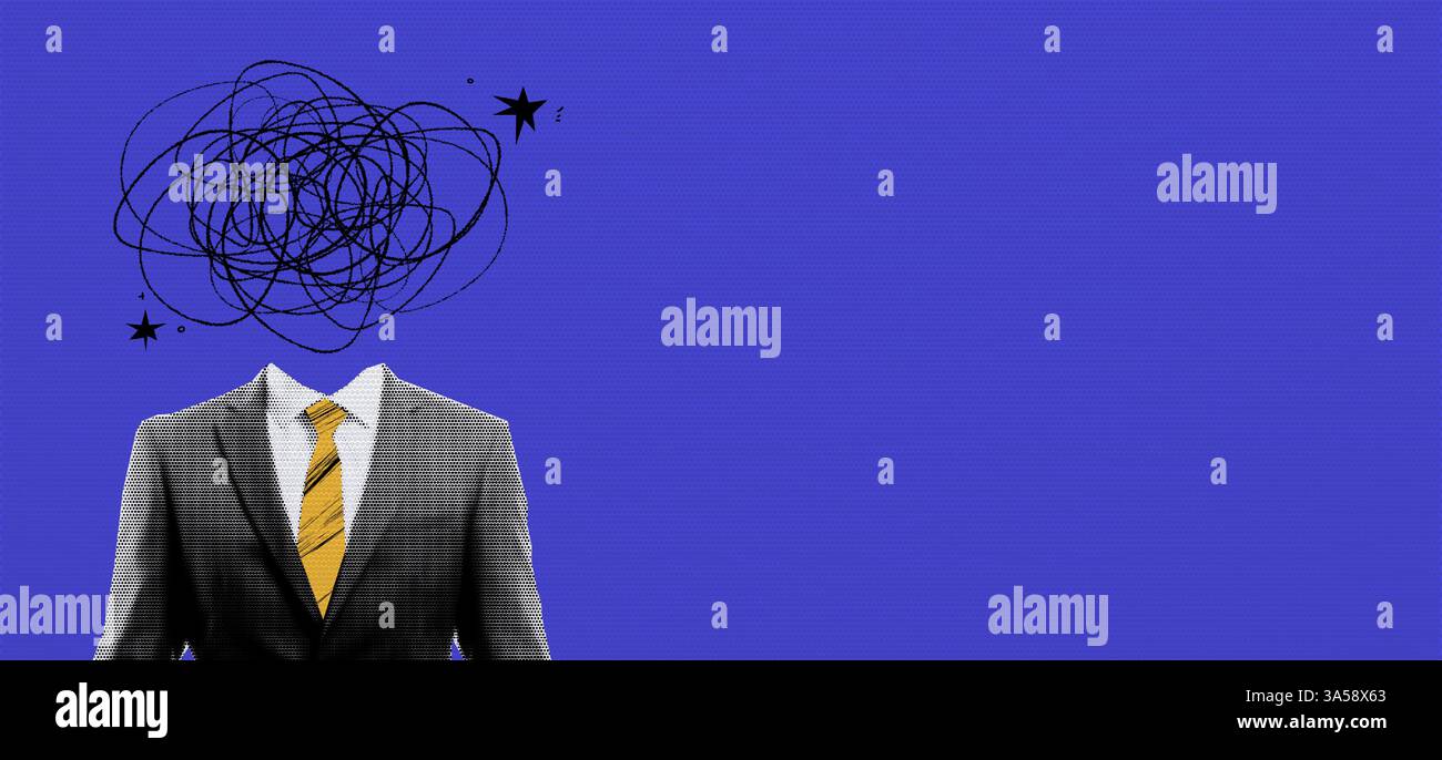 Retro concept collage with depression businessman in suit on halftone ...
