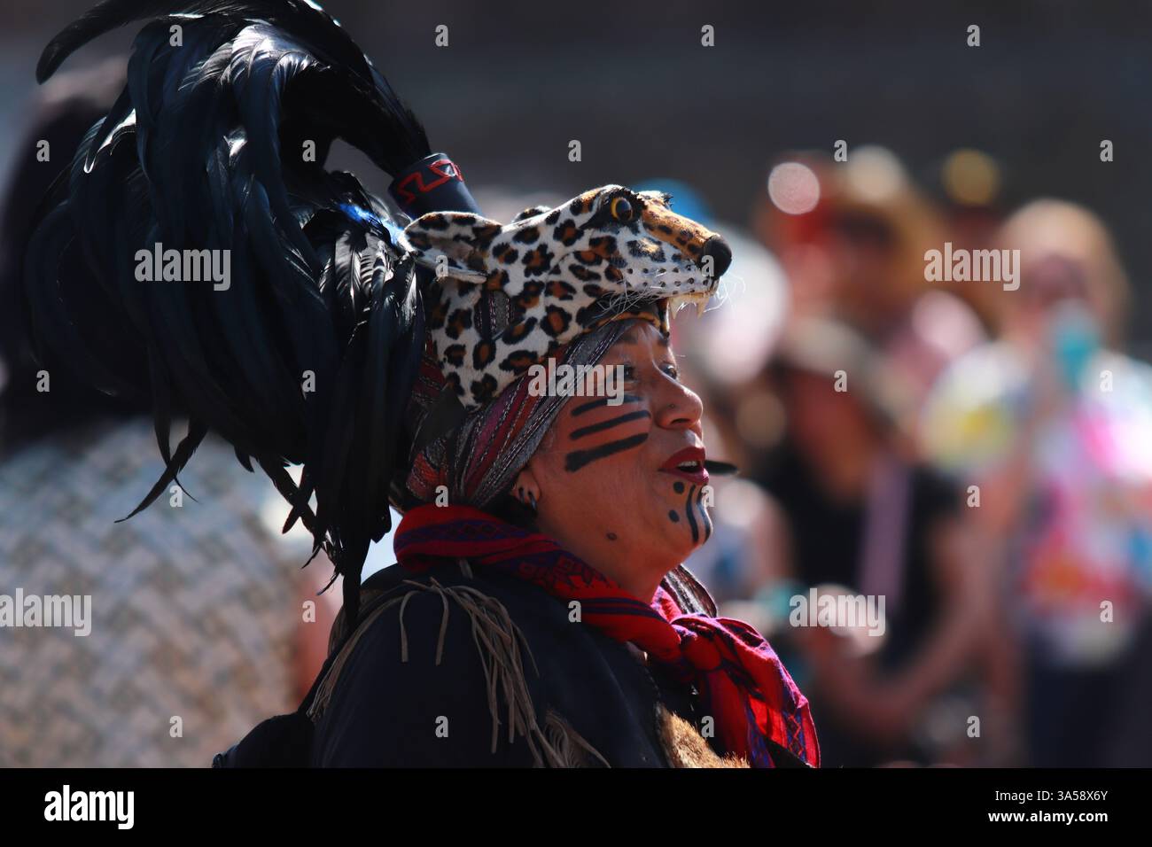 A woman of a indigenous community takes part during a ritual in front ...