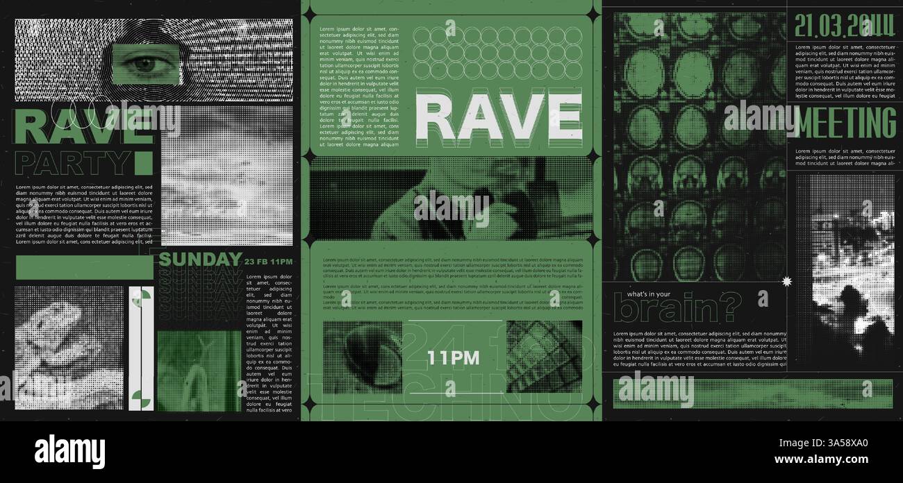 Set of poster design templates. Brutalist album cover with collage ...