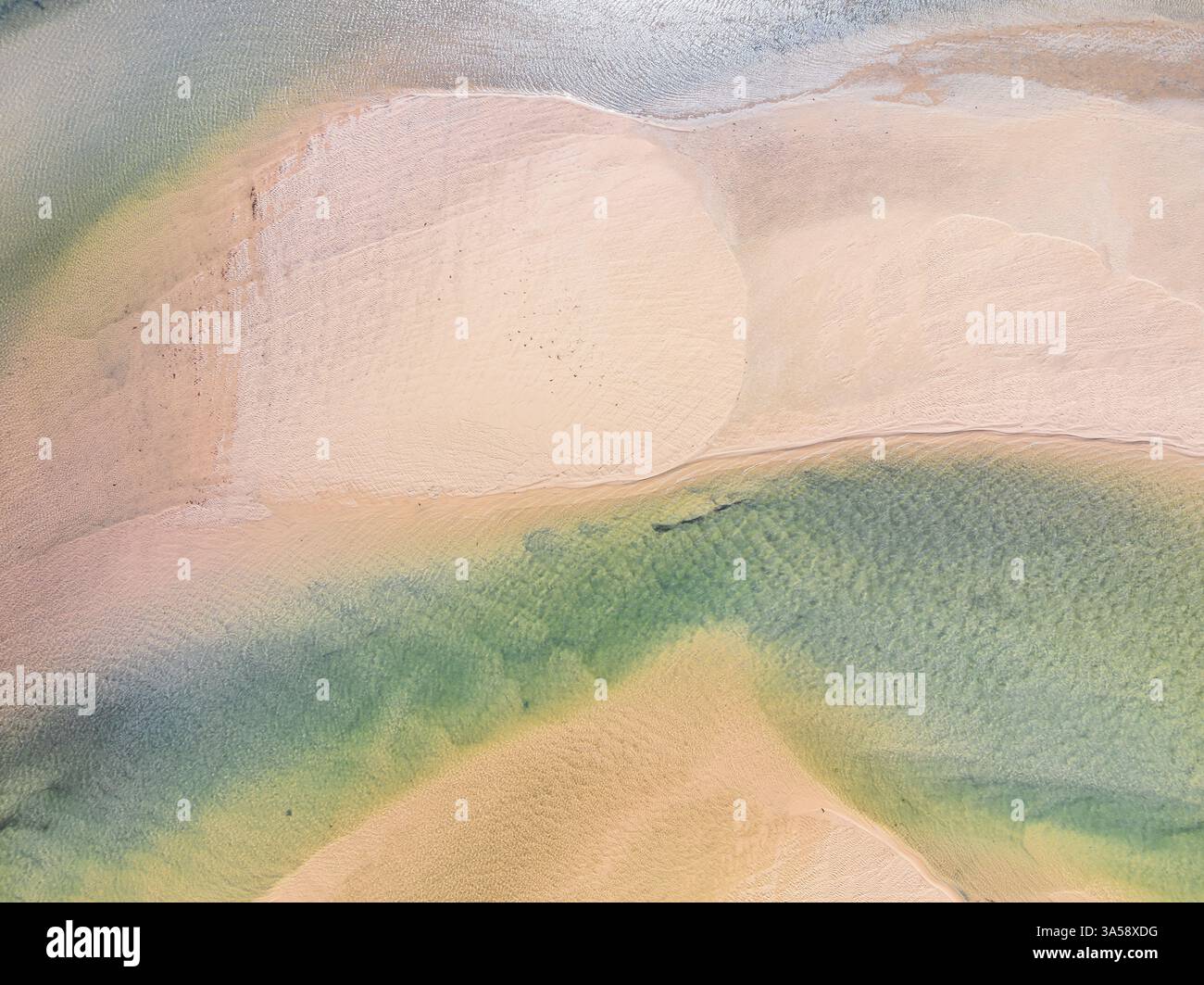 Aerial view of patterns around large tidal sand bars at Wallaga in New ...