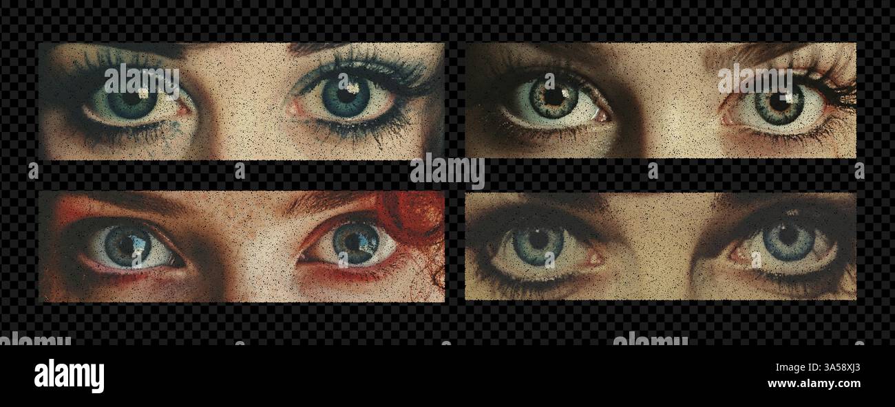 Set of vector female eyes as if png elements cut out of a magazine ...