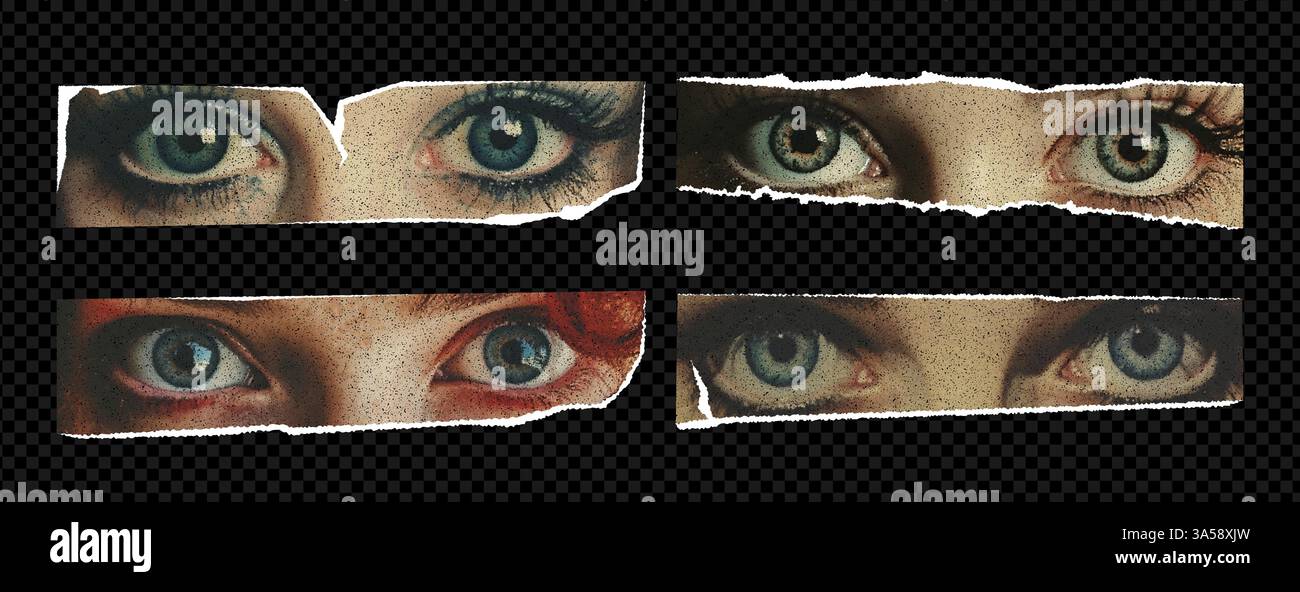 Set of vector female eyes as if png elements cut out of a magazine ...