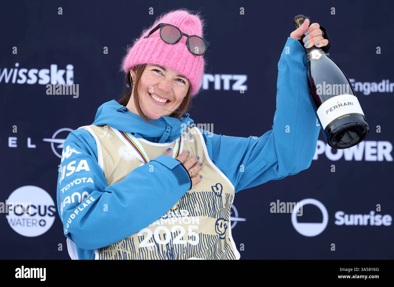 Jaelin Kauf ,gold medal, of U.S.A celebrates during an award ceremony ...