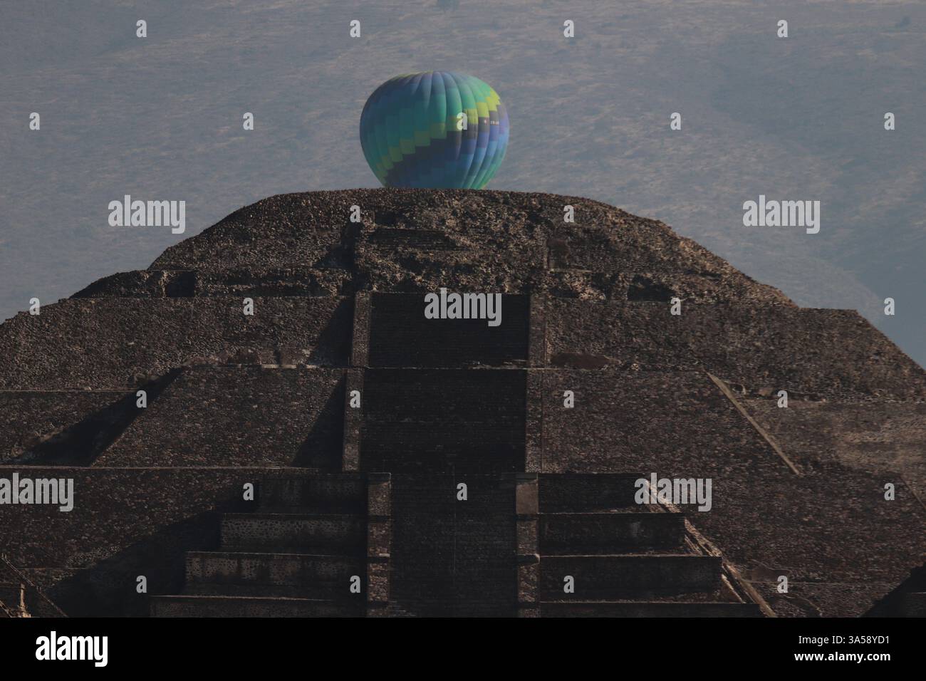 Balloons fly over the Pyramid of the Sun during the welcoming of spring ...