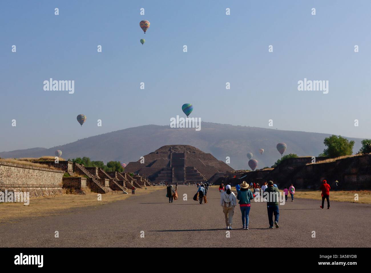 Balloons fly over the Pyramid of the Sun during the welcoming of spring ...