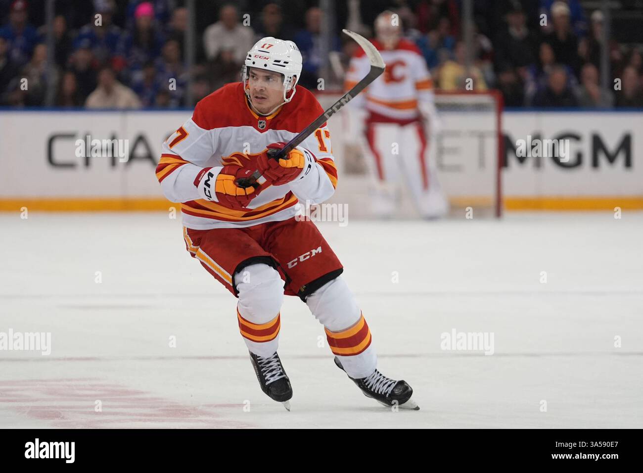 Calgary Flames' Yegor Sharangovich (17) during the first period of an ...