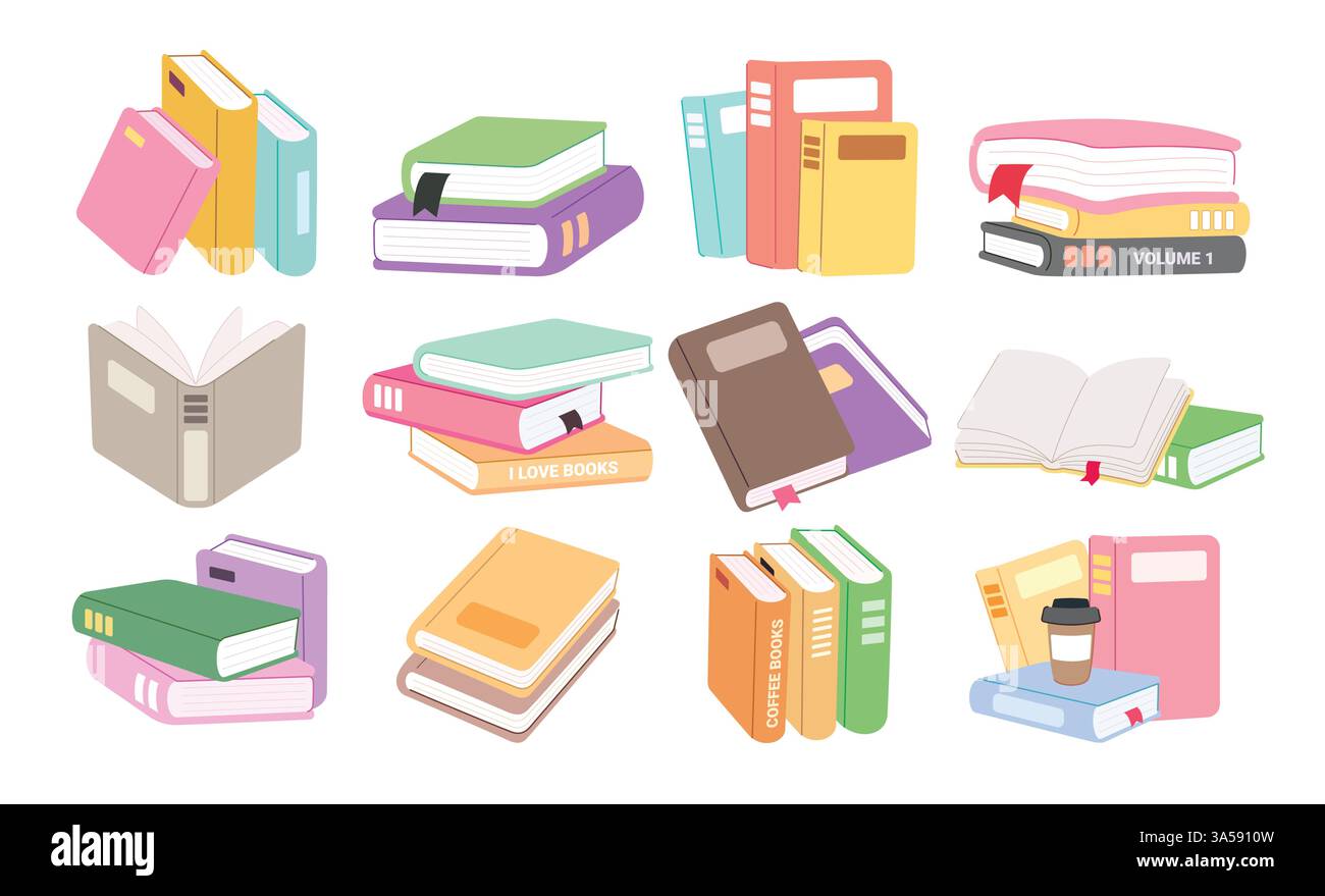 Books icon colorful clipart set. Multicolored textbook materials open ...
