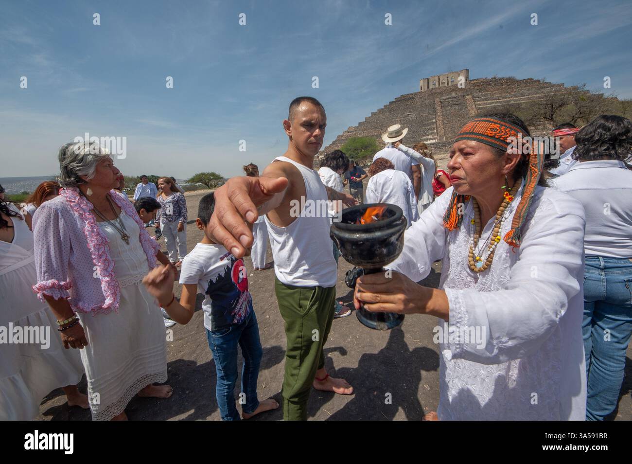 A person receives a pre-hispanic ritual while welcoming the spring ...