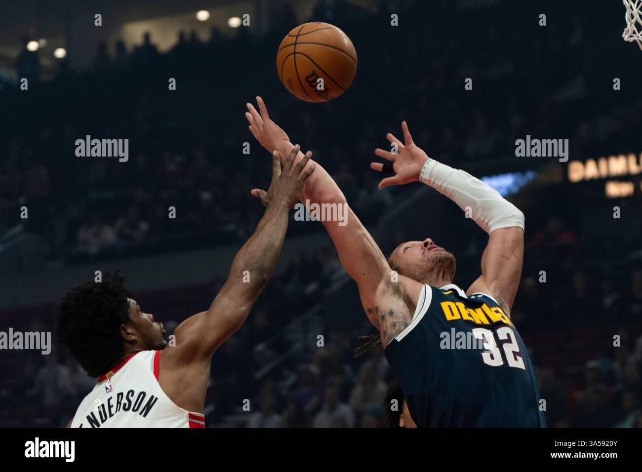 Denver Nuggets forward Aaron Gordon (32) watches the ball after his ...
