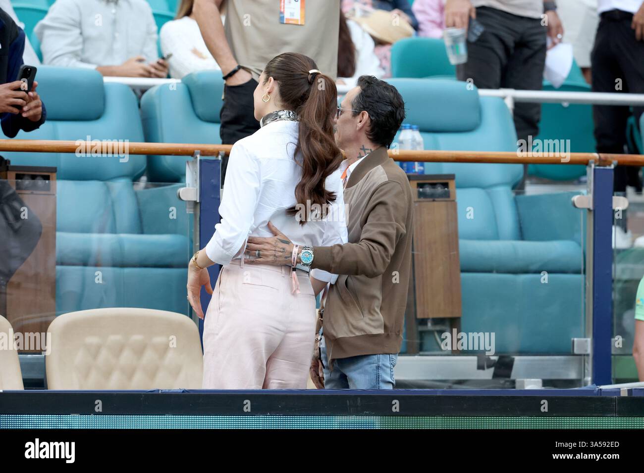Miami Gardens, Florida, USA. 21st Mar, 2025. Marc Anthony and his wife Nadia Ferreira attend the ...