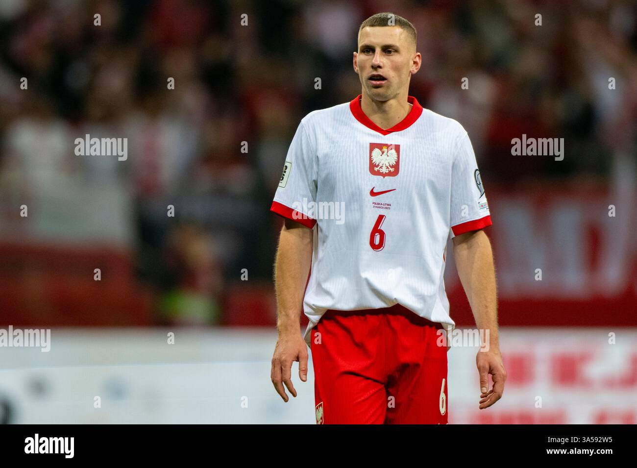 Warsaw, Poland. 21st Mar, 2025. Jakub Piotrowski of Poland looks on ...