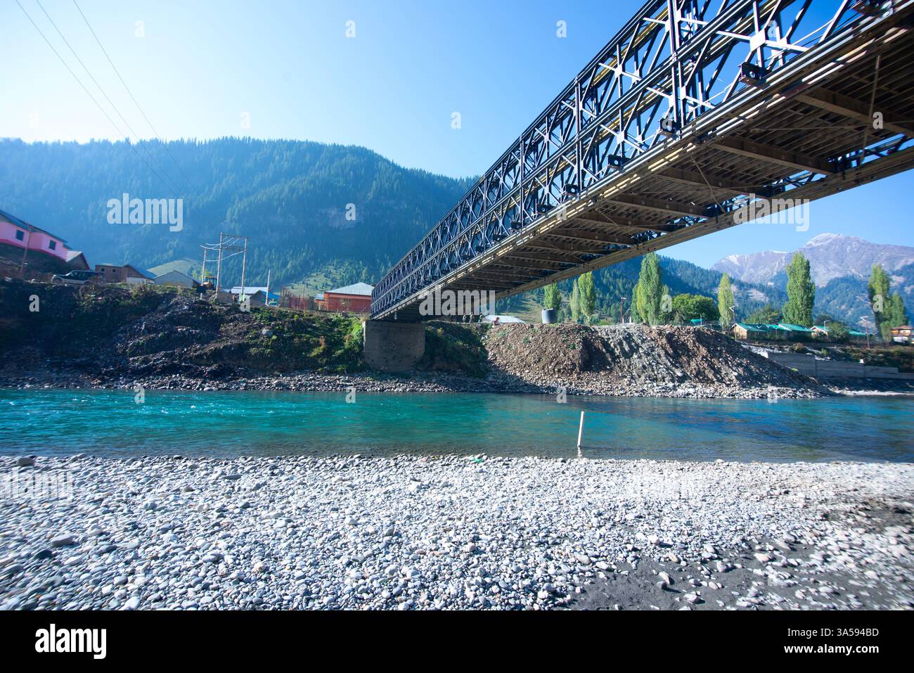 Iron bridge in Gurez Valley, a scenic Himalayan valley in Jammu and ...