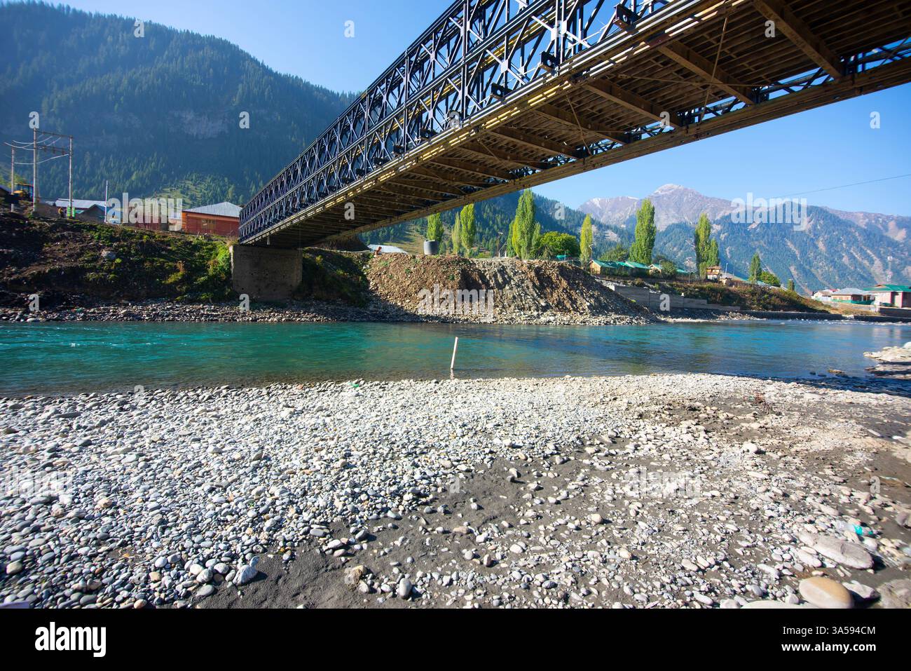 Iron bridge in Gurez Valley, a scenic Himalayan valley in Jammu and ...