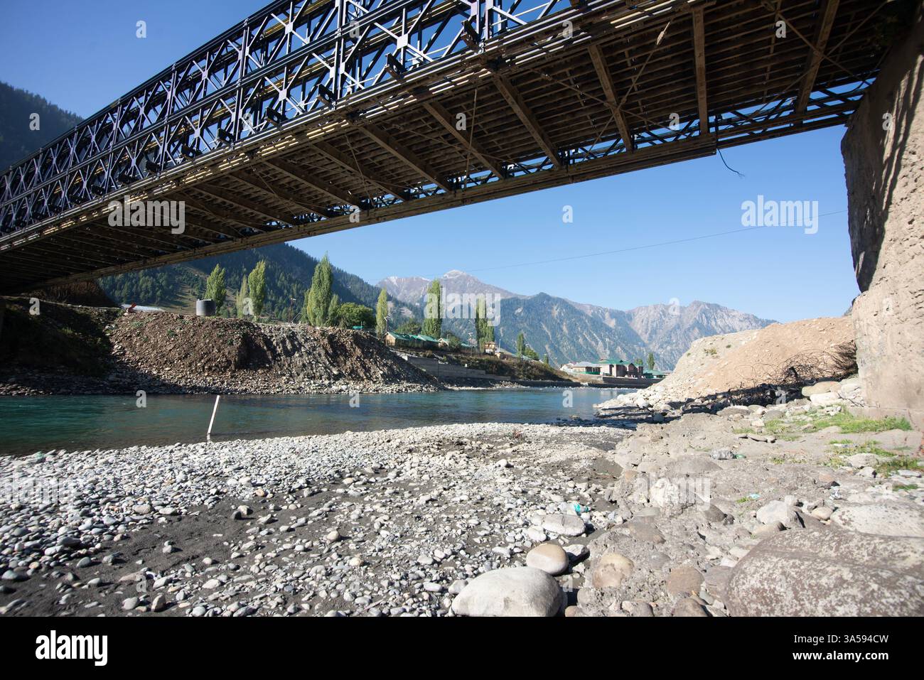 Iron bridge in Gurez Valley, a scenic Himalayan valley in Jammu and ...