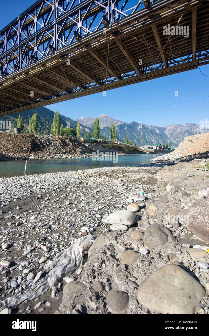 Iron bridge in Gurez Valley, a scenic Himalayan valley in Jammu and ...