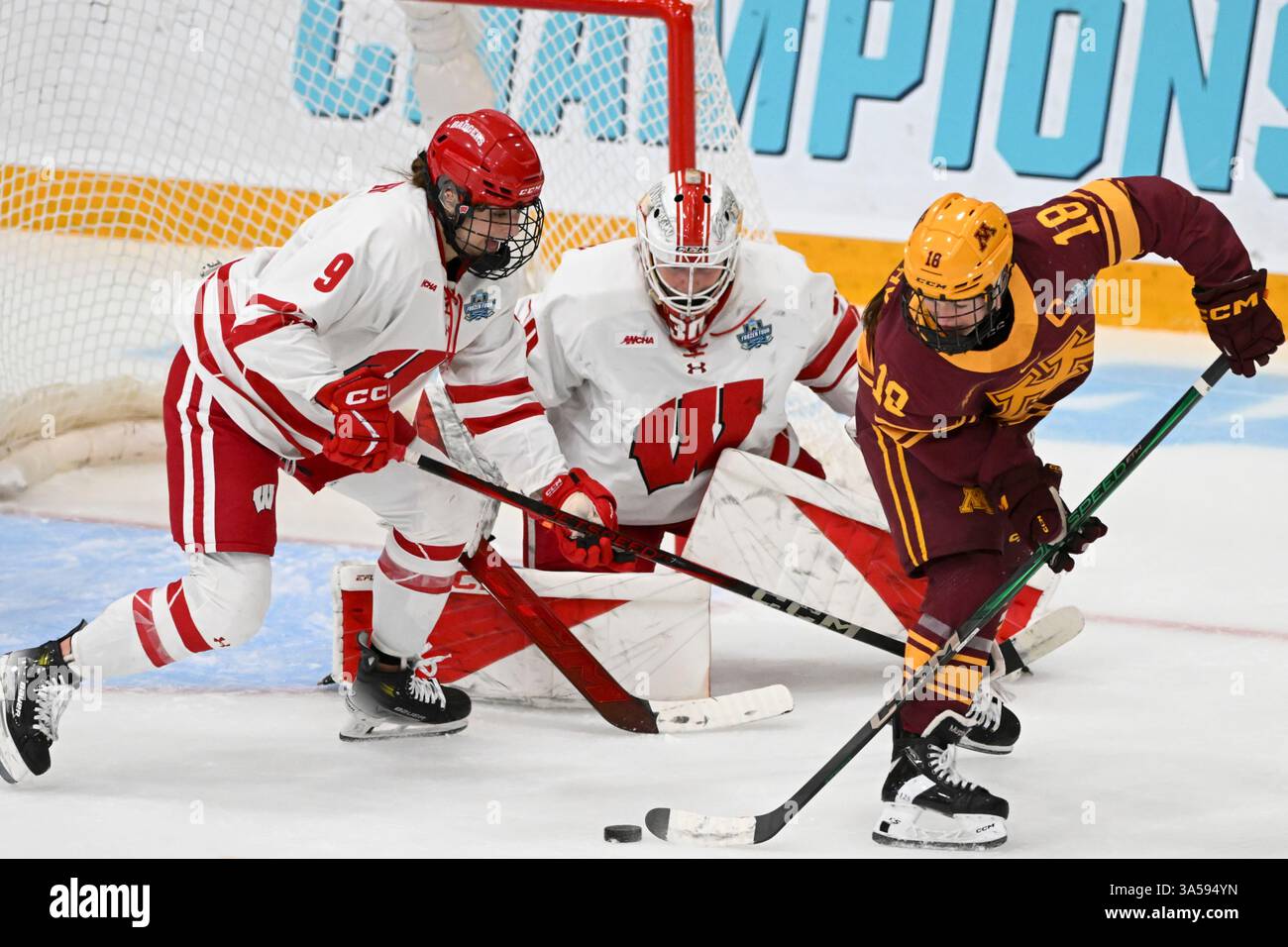 Minnesota forward Abbey Murphy (18) tries to shoot behind her back ...
