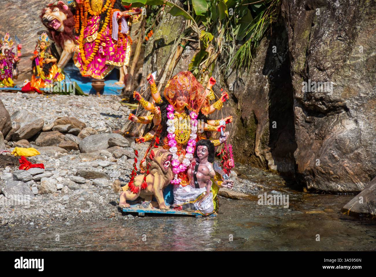 Durga idols are immersed in water bodies in Darjeeling, West Bengal, as ...