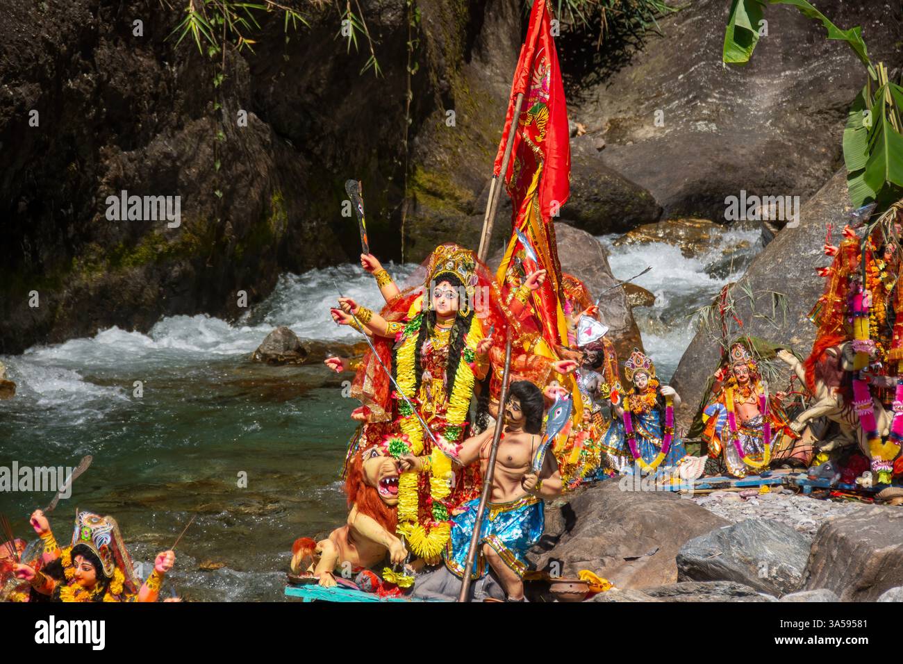 Durga idols are immersed in water bodies in Darjeeling, West Bengal, as ...