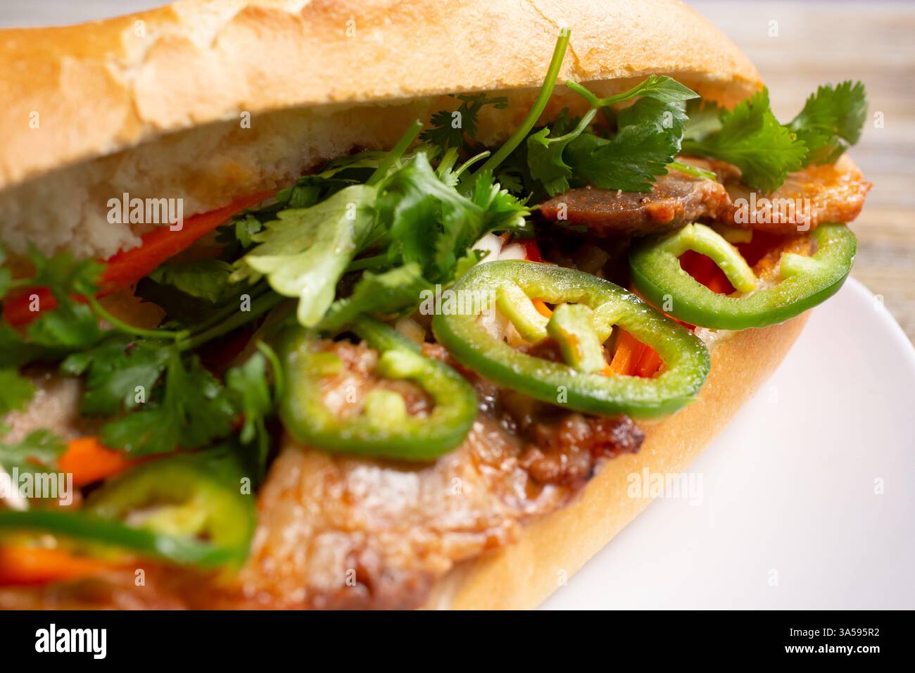 A closeup view of a beef banh mi sandwich Stock Photo - Alamy