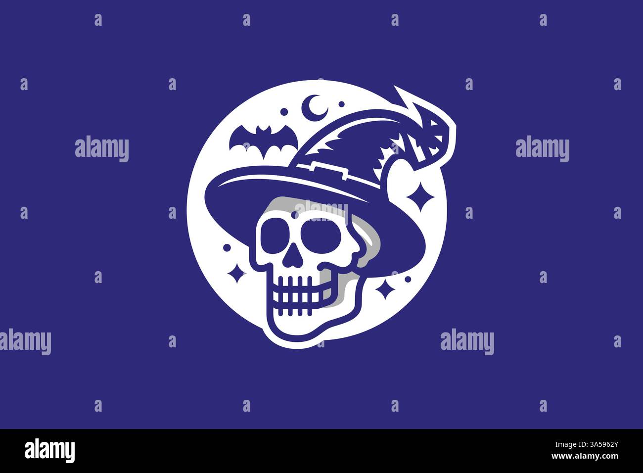 Skull Witch Logo Abstract Illustration Sticker Label for Halloween ...