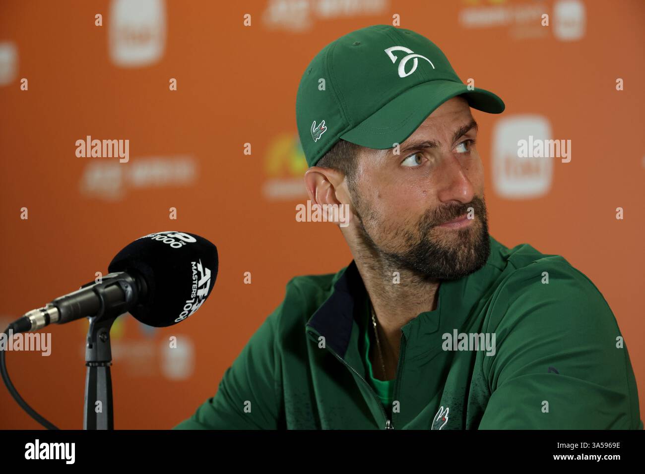 MIAMI GARDENS, FL - MARCH 21: Novak Djokovic (SRB) speaks to the media ...