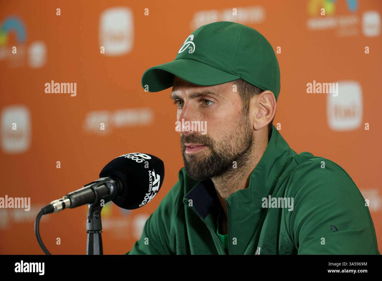 MIAMI GARDENS, FL - MARCH 21: Novak Djokovic (SRB) speaks to the media ...