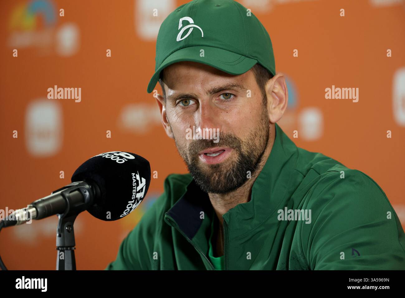 MIAMI GARDENS, FL - MARCH 21: Novak Djokovic (SRB) speaks to the media ...