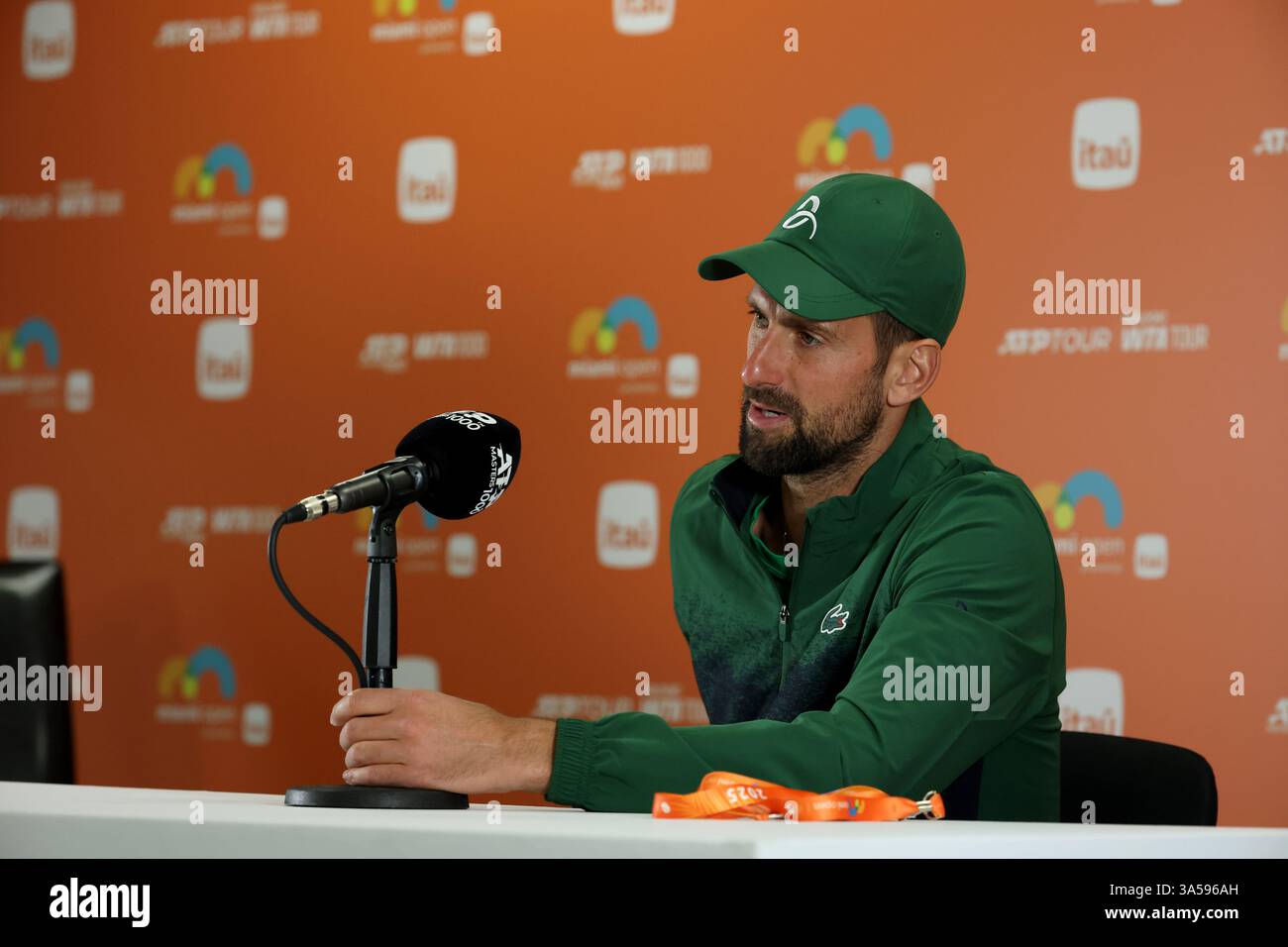 MIAMI GARDENS, FL - MARCH 21: Novak Djokovic (SRB) speaks to the media ...