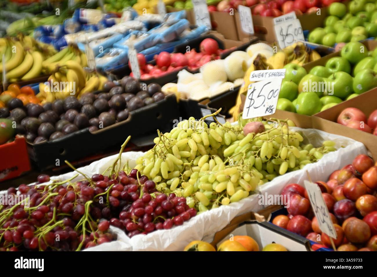 Friuit and vegetables on sale at the Queen Victoria Market in Melbourne ...