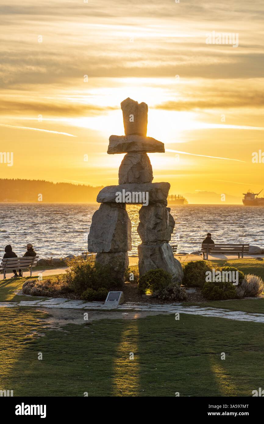 Vancouver, BC, Canada - MAR 15 2021 : Inukshuk stone sculpture in the ...