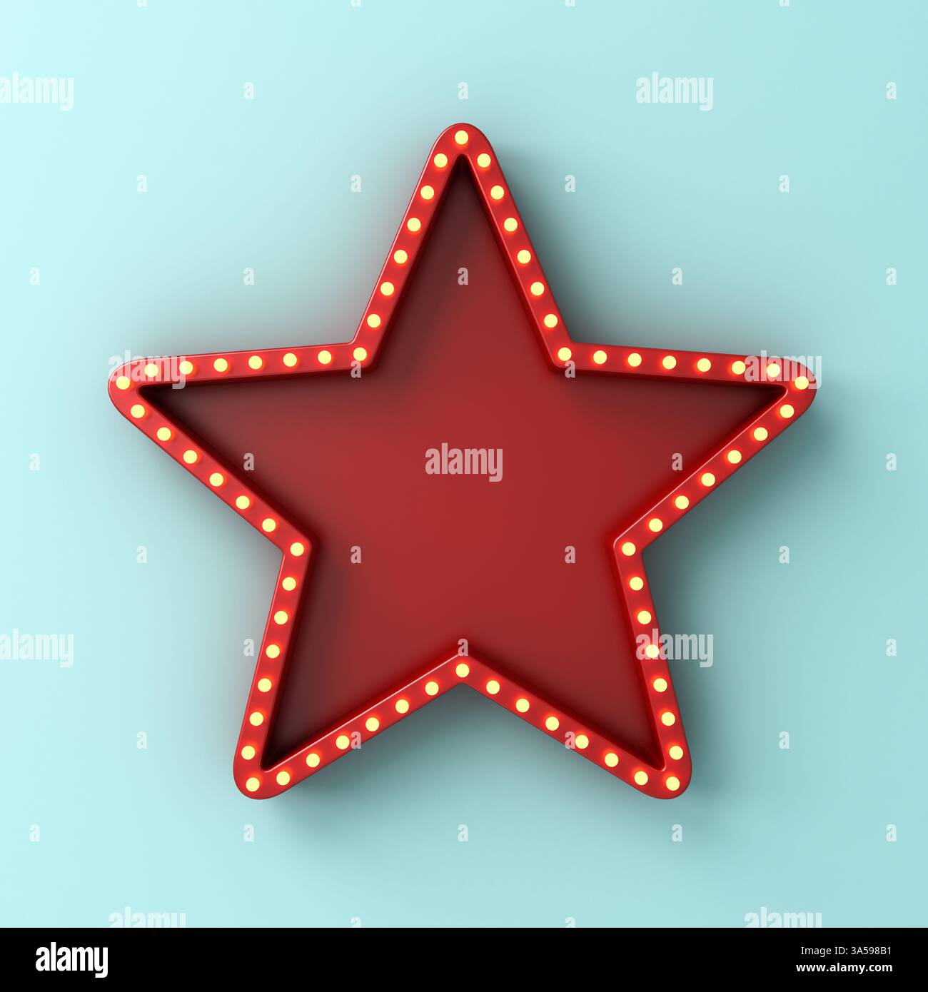 Blank red retro star with yellow neon light bulbs signboard isolated on ...