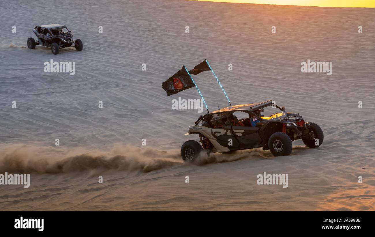 Sealine, Qatar - February 24, 2025: Off-road vehicles race over golden ...