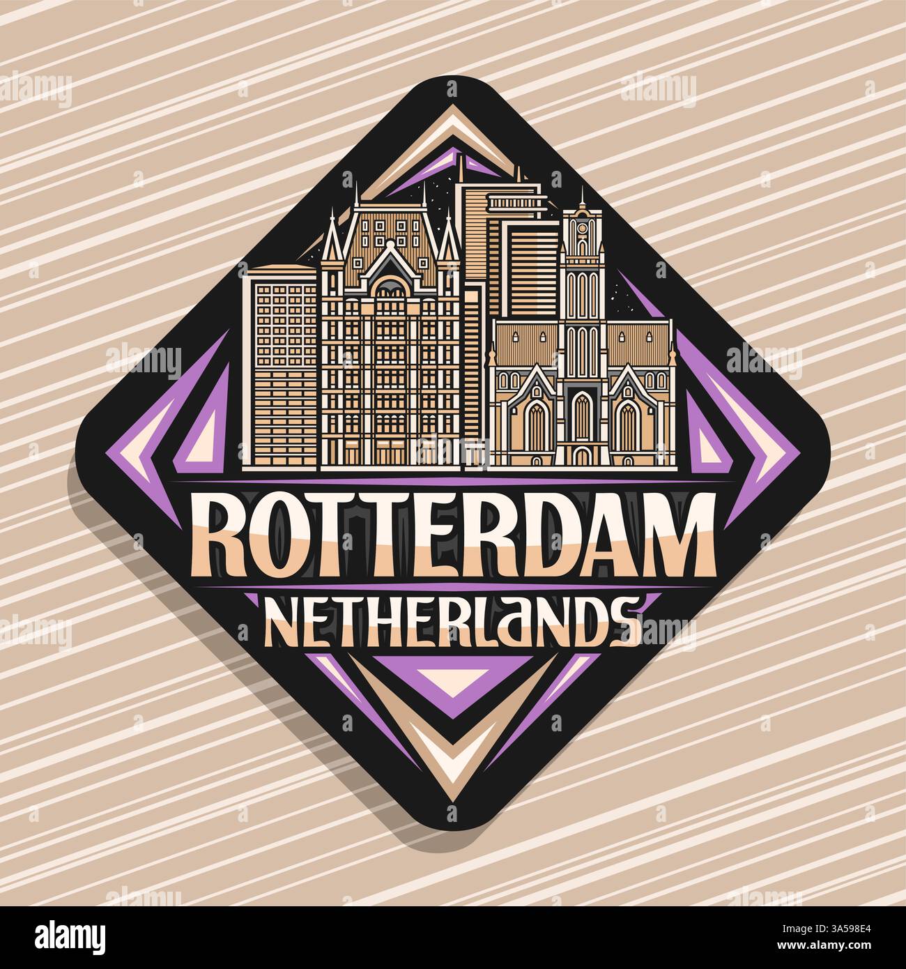 Vector logo for Rotterdam, dark decorative rhomb road sign with ...