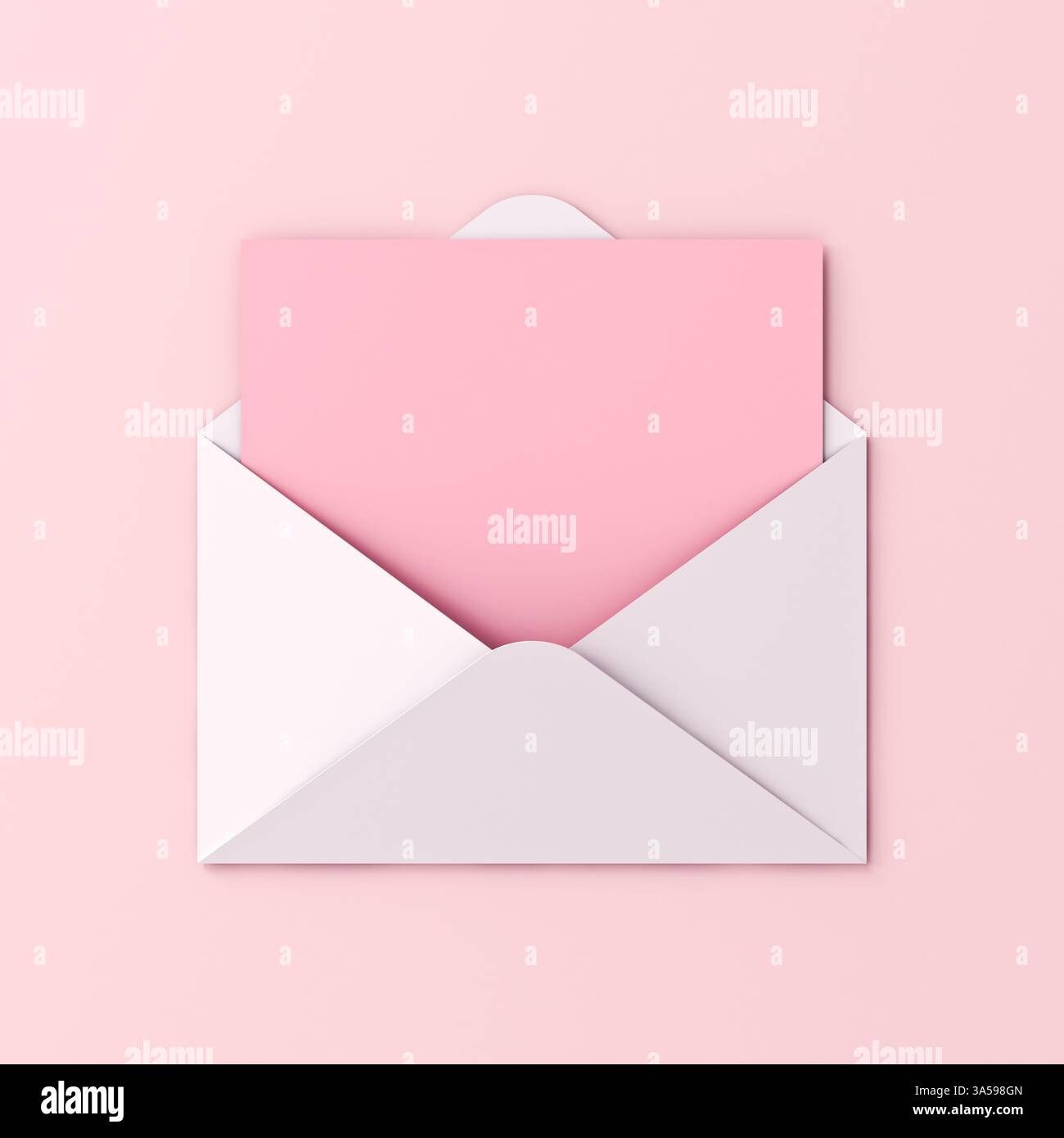 Blank pink paper card in white envelope isolated on pink pastel color ...