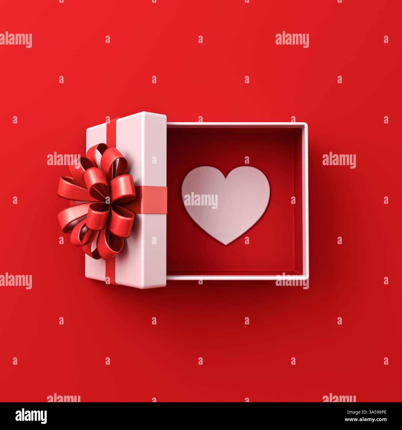 Blank white gift box open with love like heart or top view of white ...