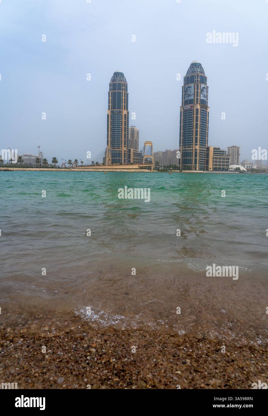 The Pearl, Qatar - February 24, 2025: A stunning view of UDC Towers in ...