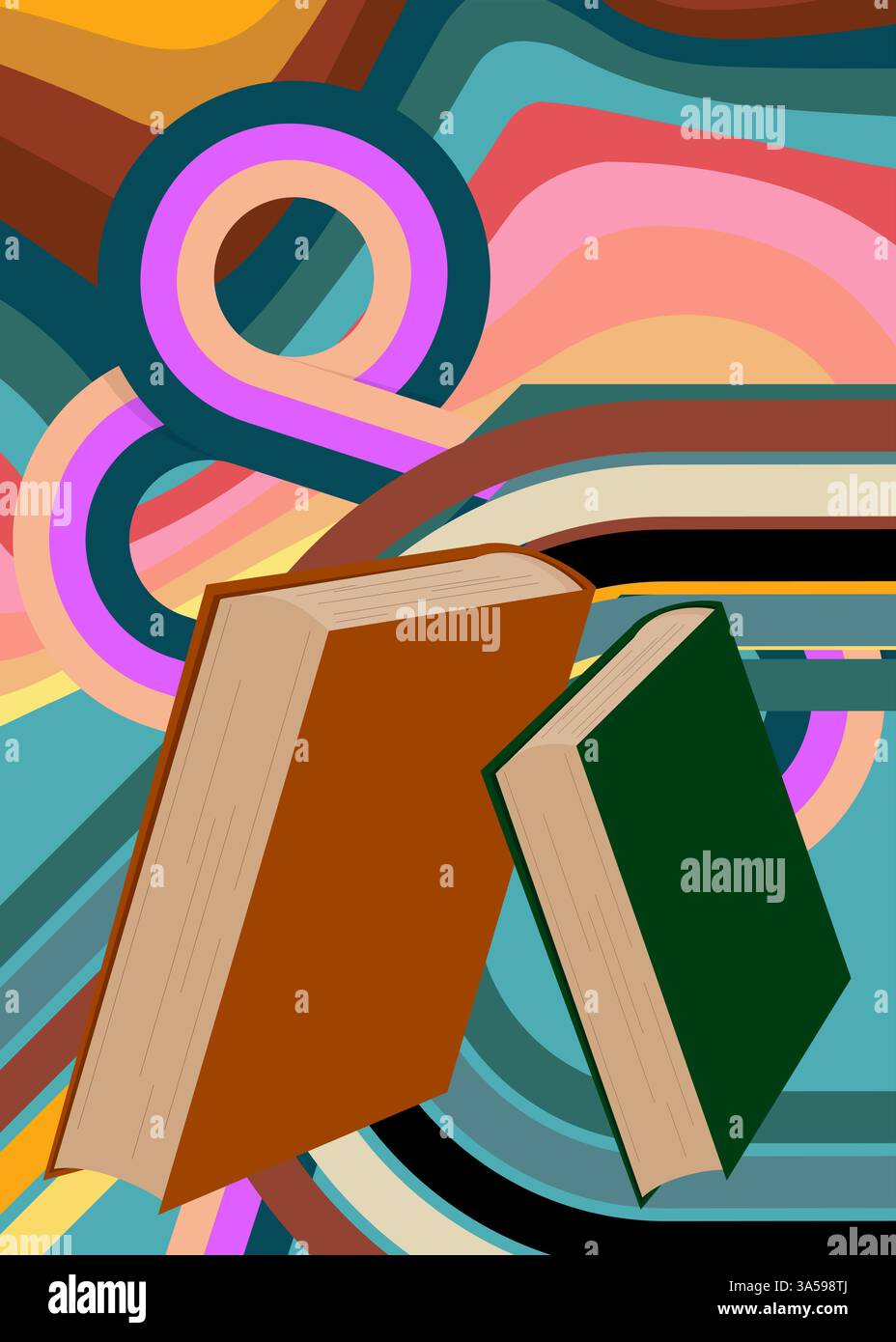 Retro 70s Background with Book. Groovy Education 1970s art template ...