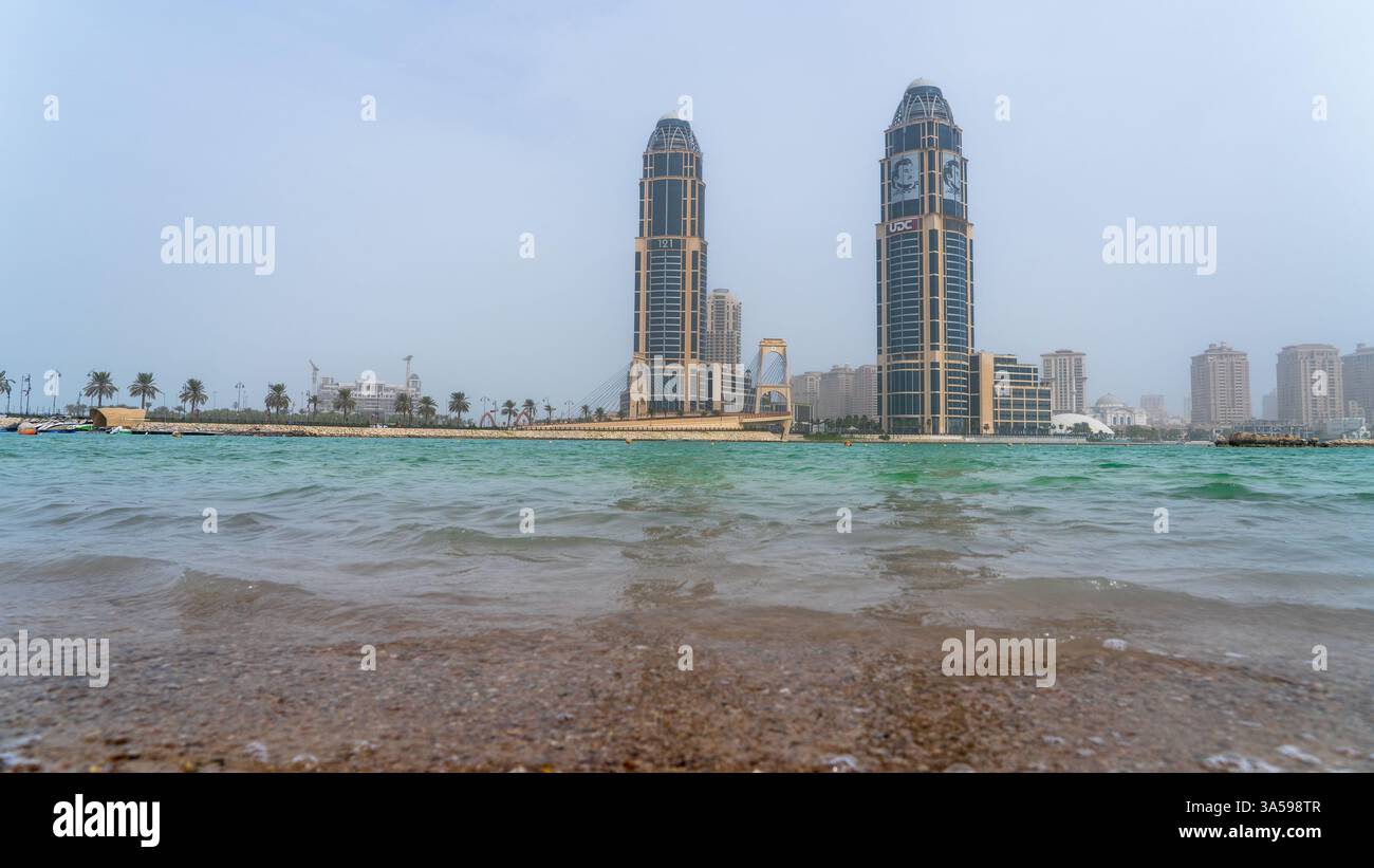 The Pearl, Qatar - February 24, 2025: A stunning view of UDC Towers in ...