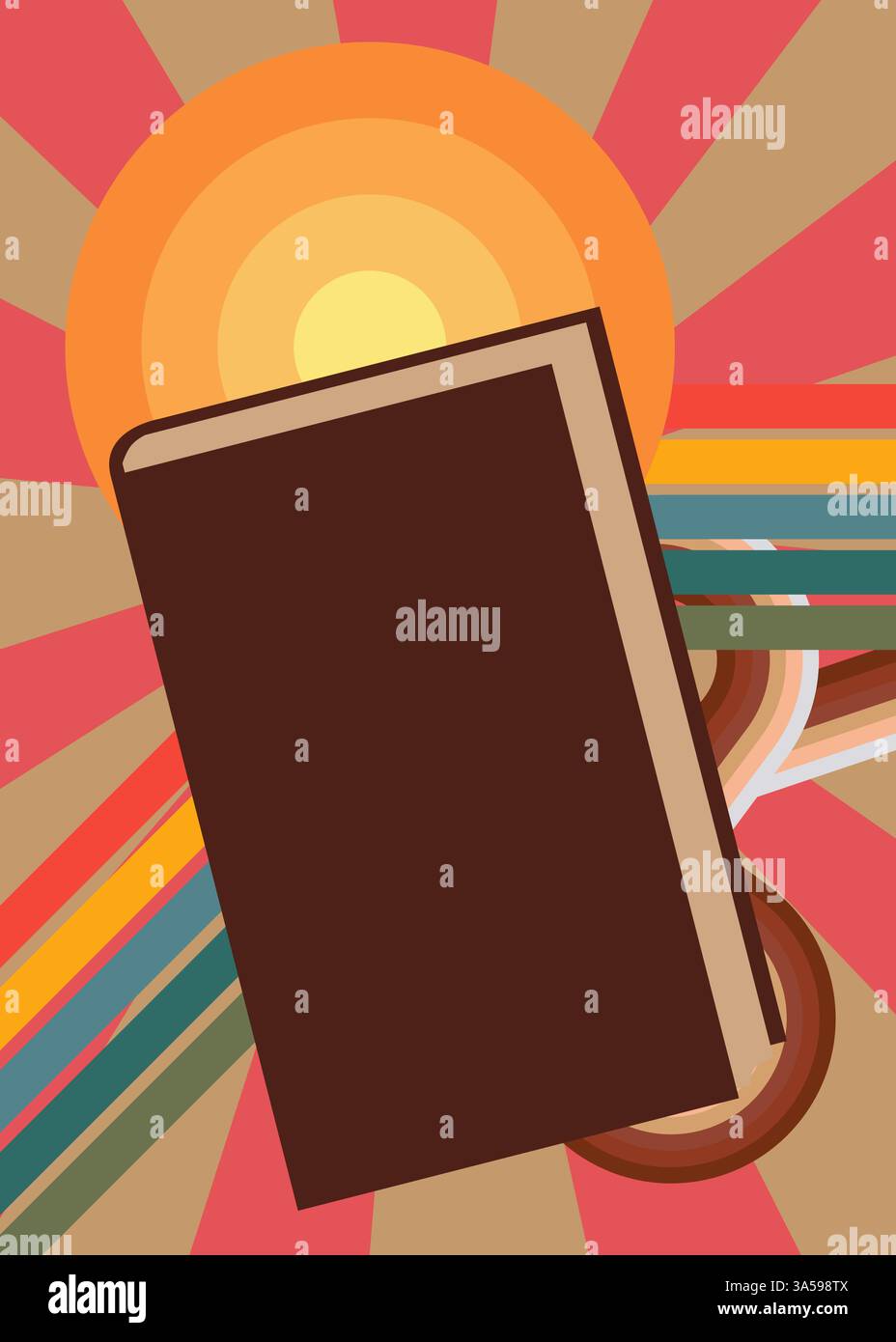 Retro 70s Background with Book. Groovy Education 1970s art template ...