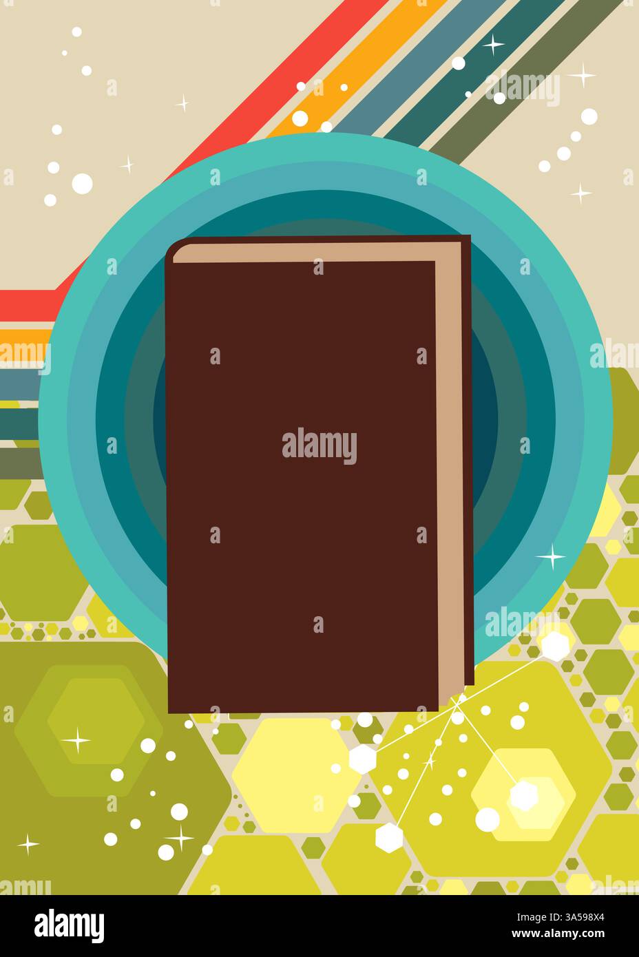 Retro 70s Background with Book. Groovy Education 1970s art template ...