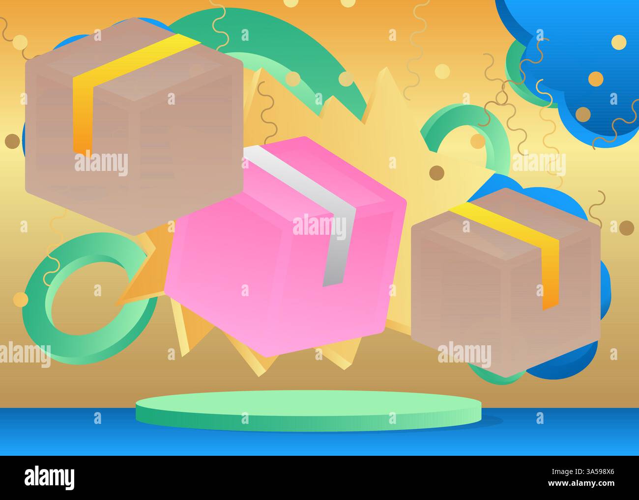 Mockup product display with Cardboard Box. Vector cylinder pedestal ...