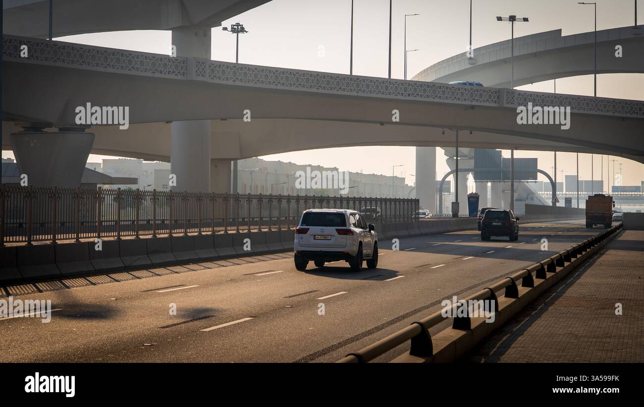 Doha, Qatar - February 24, 2025: A modern highway view of Sabah Al ...